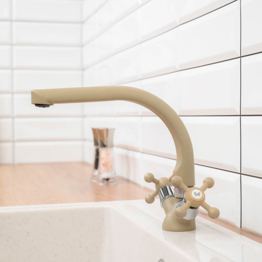 Смеситель для кухни двухвентильный с высоким изливом 25 см, цинк