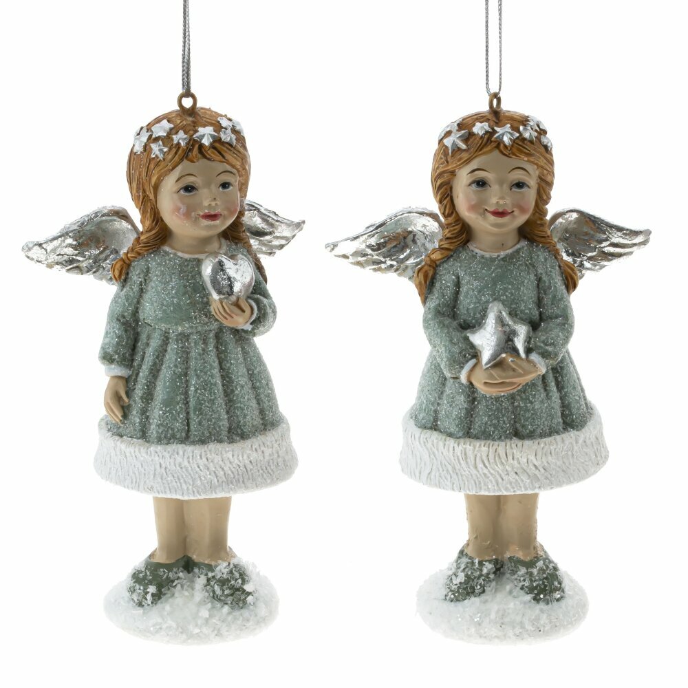 791870-ZP92 Фигурка декоративная подвесная ангел зелёного цвета, размеры 7×5×12 см интерьер