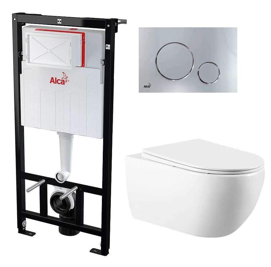 Комплект 3 в 1 инсталляция AlcaPlast + Унитаз подвесной Vincea Evo VT1-34 + кнопка хром
