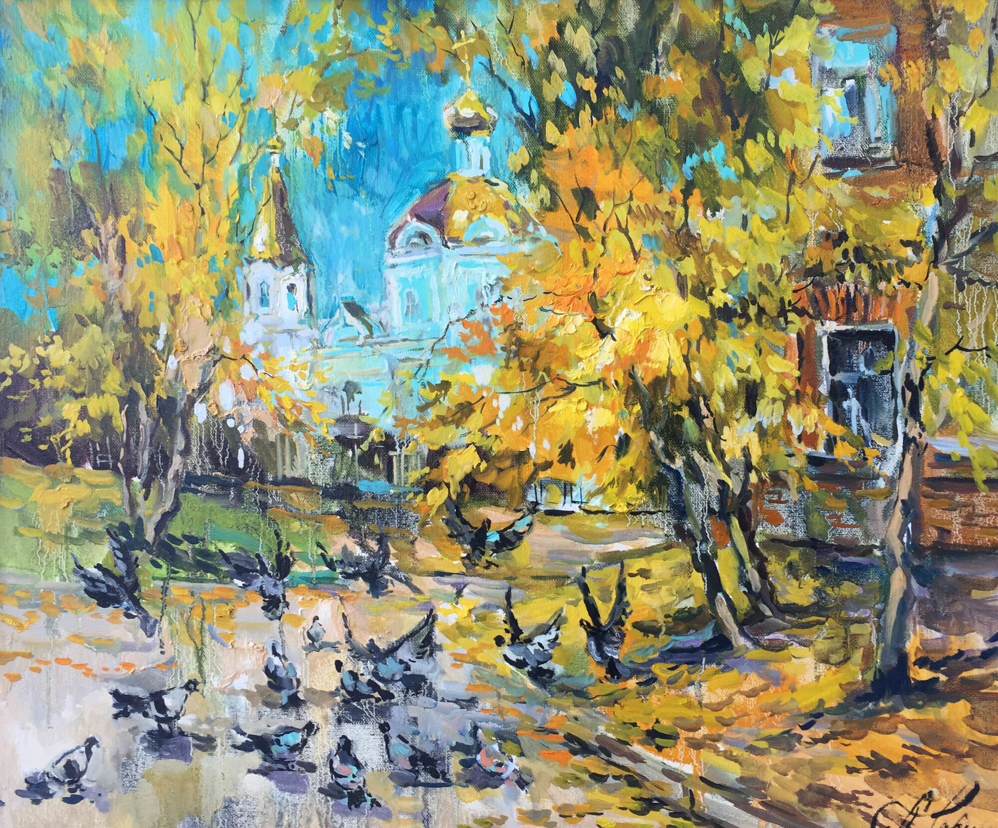 Картина авторская " Дворик на Трехгорке", 50х60см, холст, масло