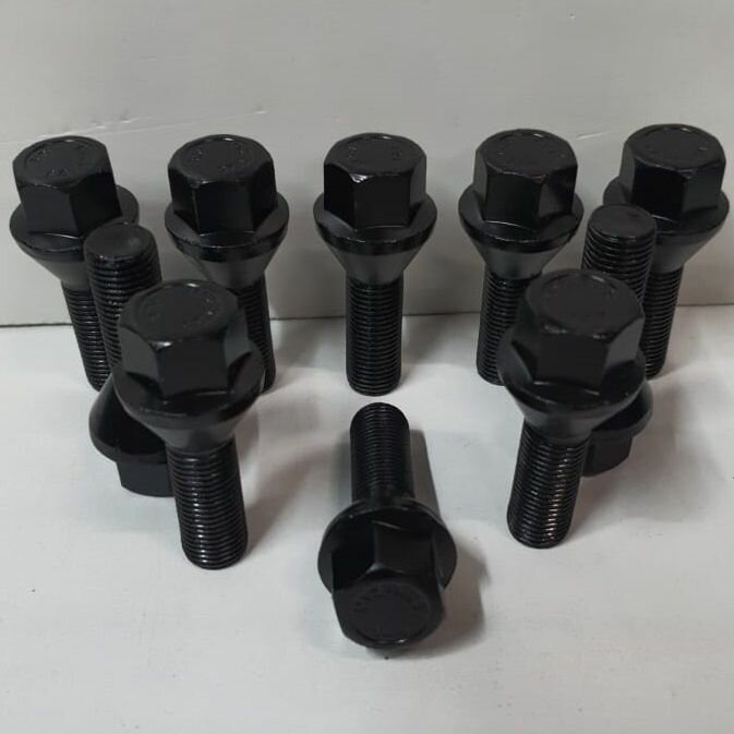 Болт колёсный 12x1,25x28, конус, чёрные, 10 штук