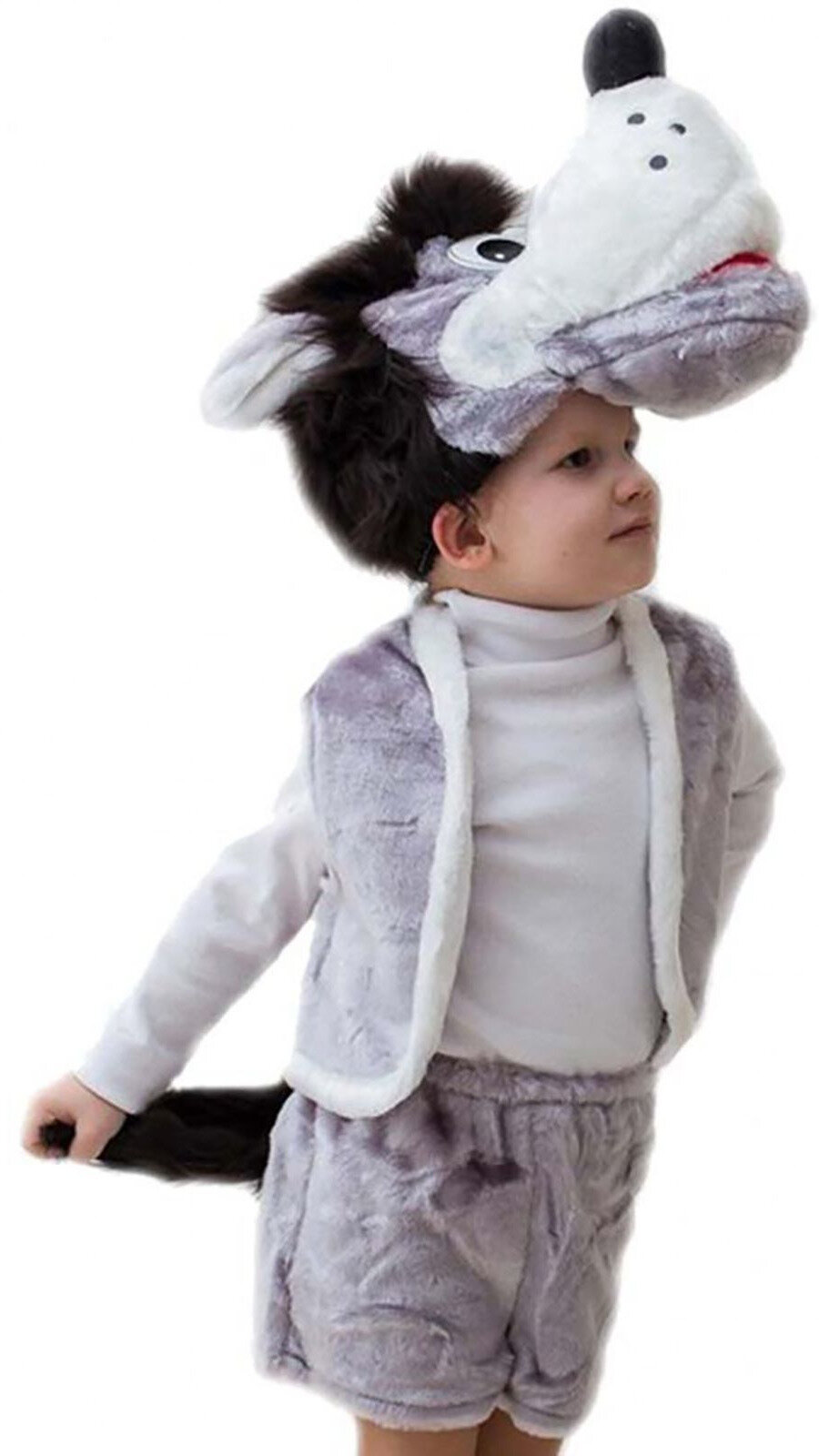 Карнавальный костюм детский "Волк", праздничный наряд для мальчика (шапка, жилет, шорты с хвостом), 5-7 лет, рост 122-134 см