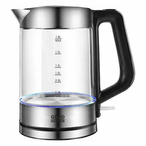 Чайник электрический GOODHELPER KG-18B15, 1500Вт, прозрачный и черный