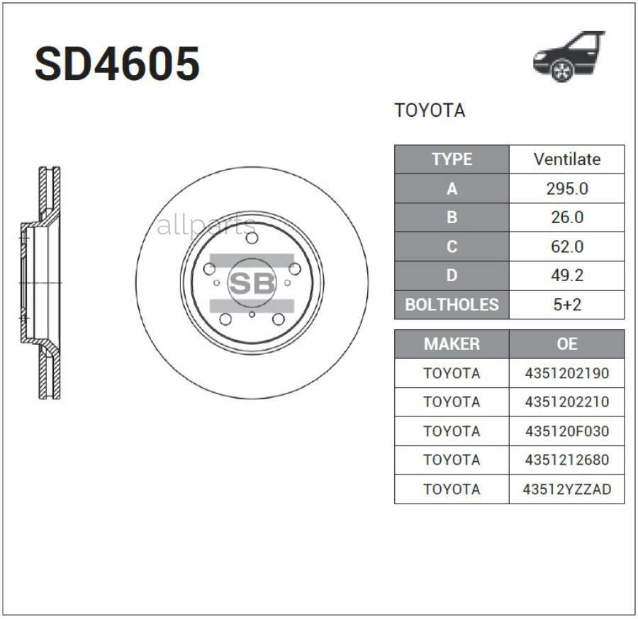 SANGSIN BRAKE SD4605 Диск тормозной передний SANGSIN BRAKE SD4605
