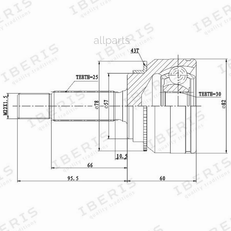 IBERIS IB6097 ШРУС наружный (30Х57Х25, ABS=43T) MITSUBISHI LANCER IX (CS_A, CS_W) -08 1.8