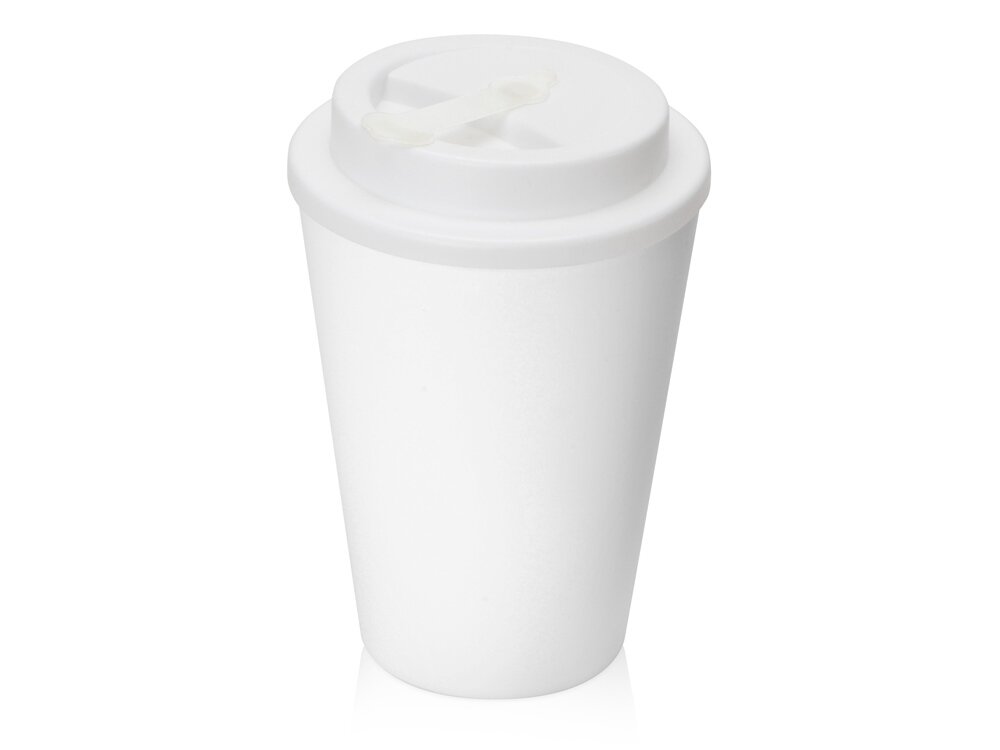 Пластиковый стакан "Take away" с двойными стенками и крышкой с силиконовым клапаном, 350 мл, цвет белый