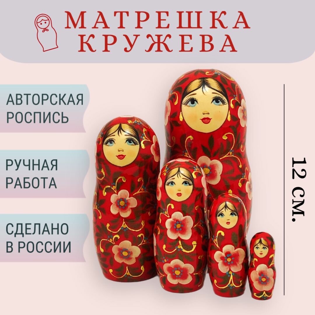 Матрешка Цветы, Кружева (12 см.), Матрешка узоры