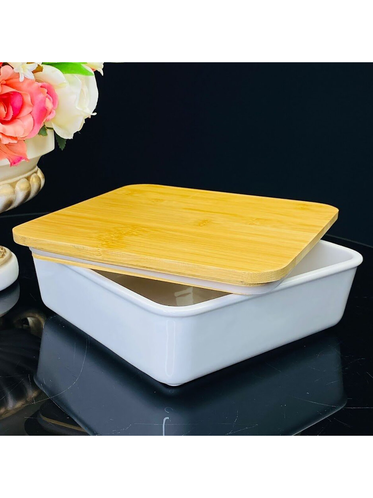 Форма для запекания с крышкой Lenardi, фарфор, 15x15 см