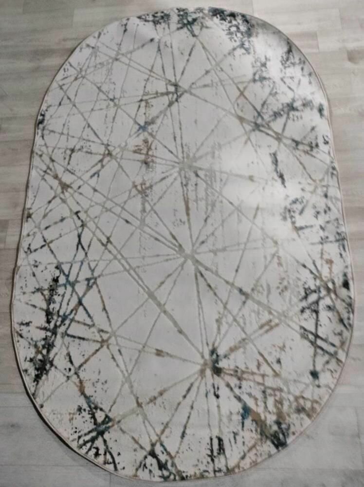 Ковер Модерн Бал текстиль BOMONTI NATUREL KZ T071A Овал Бежевый; Синий 1,5 м на 3 м