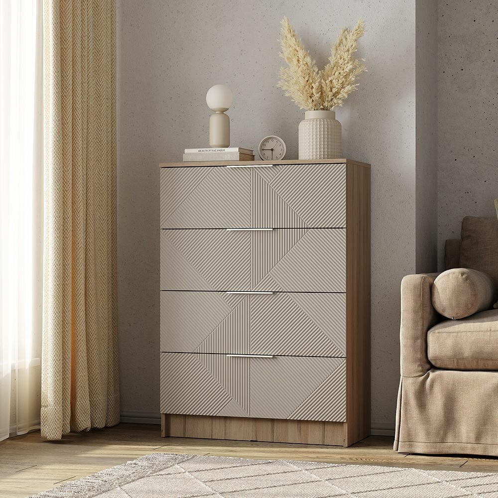 Комод Эмилия КМ-02, ЛДСП, бежевый, 80х38х113 см, для спальни