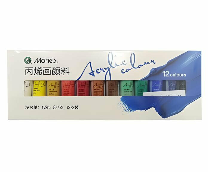 Краска акрил. 12 цв. DB-1096 в пластиковых тюбиках по 12мл, в к/кор A-8312 Maries
