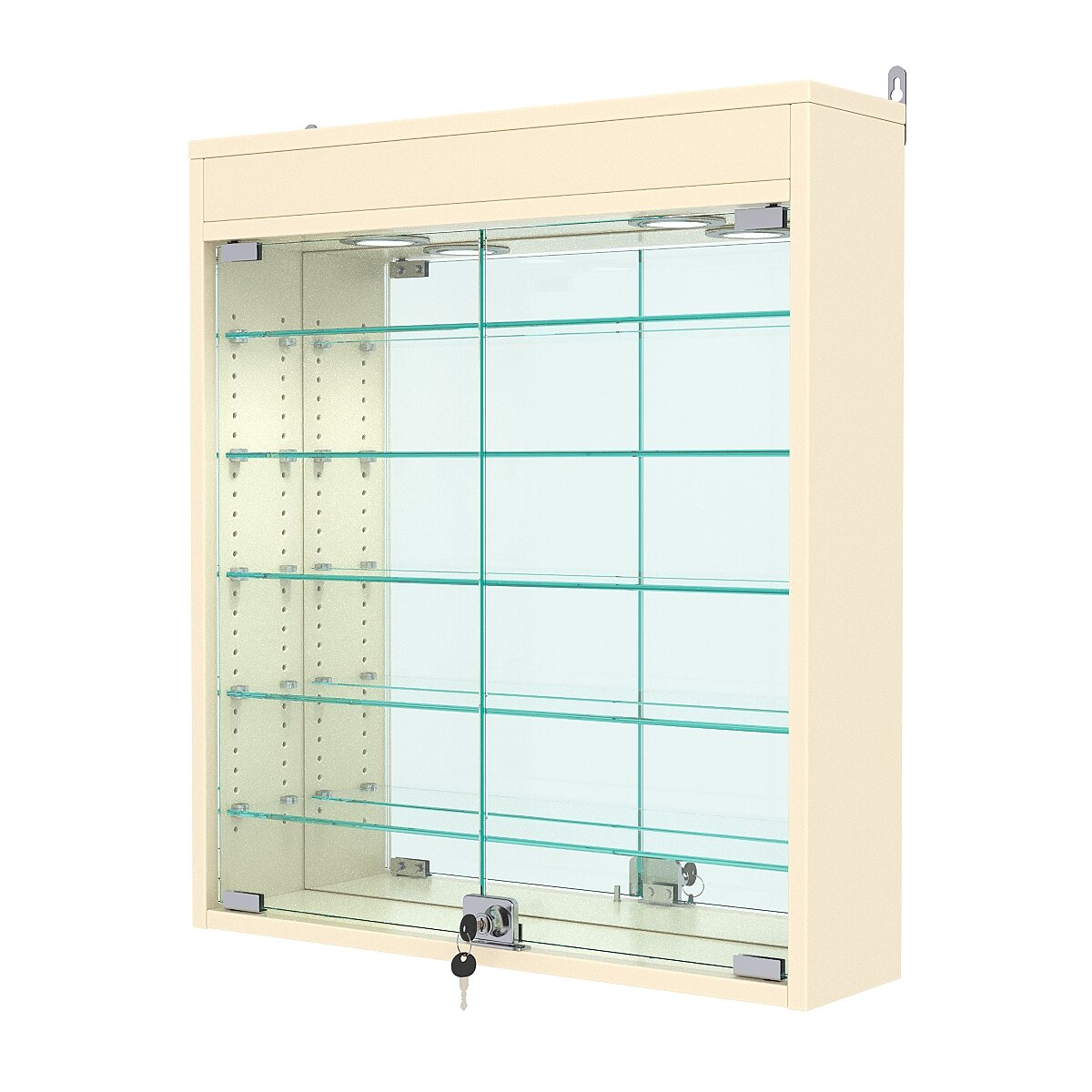 Витрина настенная с регулировочными полками №1-8А-РЕГ с зеркалом и подсветкой, Крем Вайс