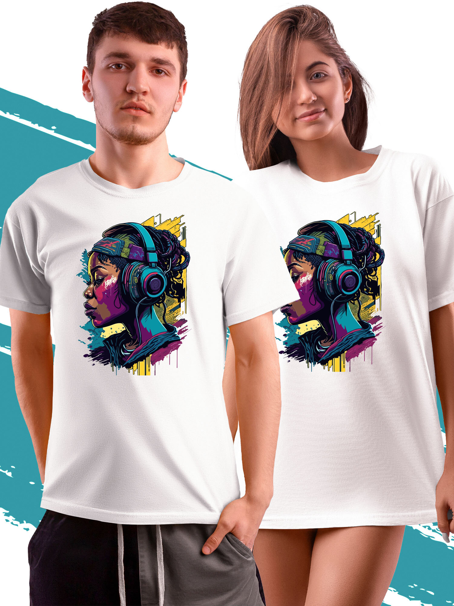 Футболка с девушкой в наушниках диджей DJ Музыка