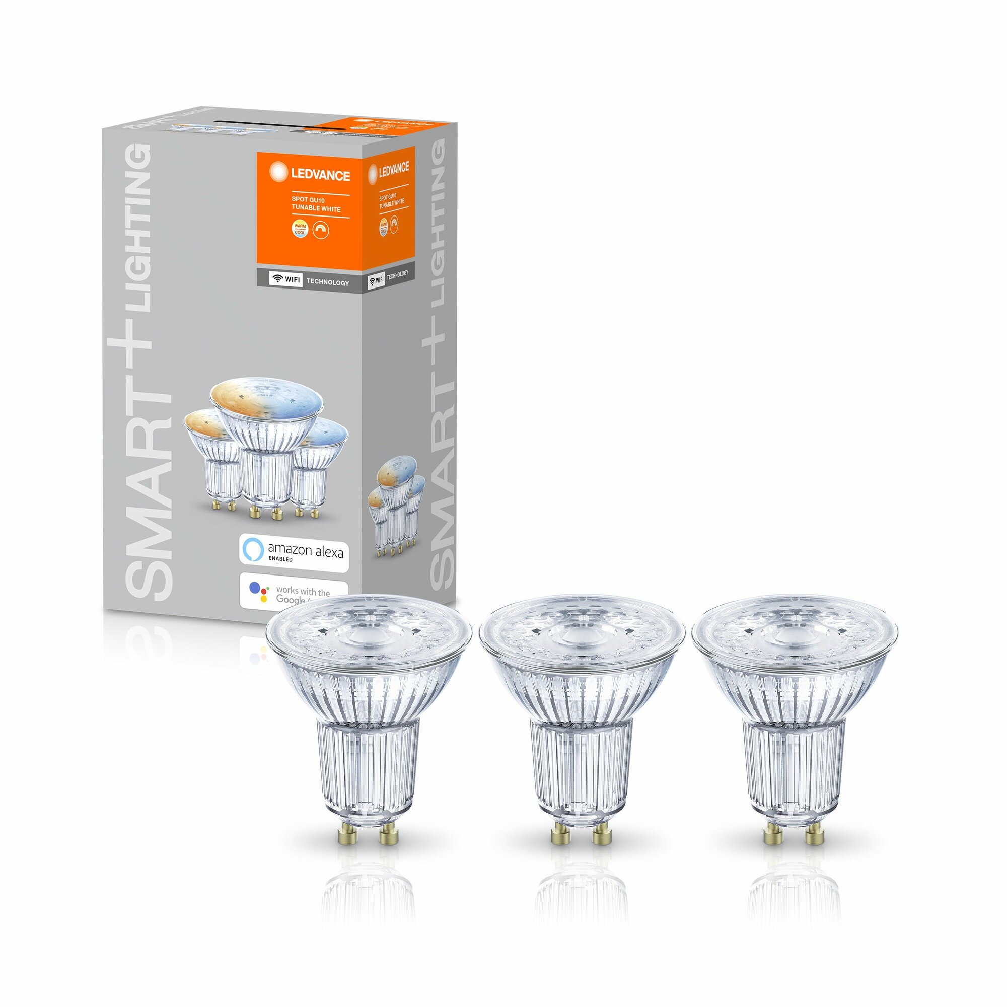 Умные светодиодные диммируемые лампочки Ledvance / Osram SMART+ WiFi, PAR16, 350лм, 5Вт, 2700.6500К (регулируемая цветовая температура), Цоколь GU10, софит, 3 шт.