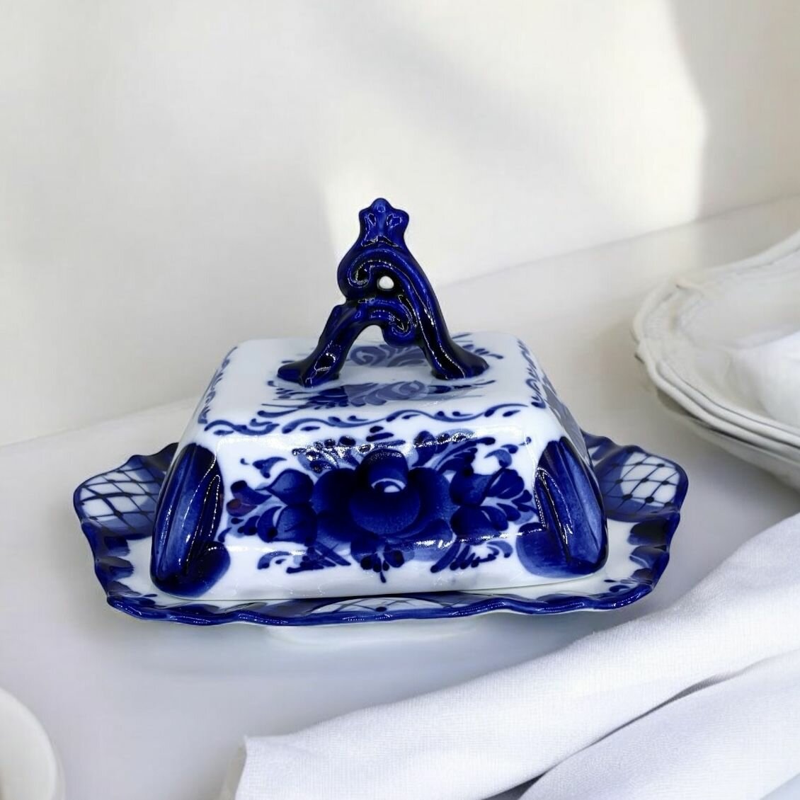 Масленка гжель фарфор ручная работа