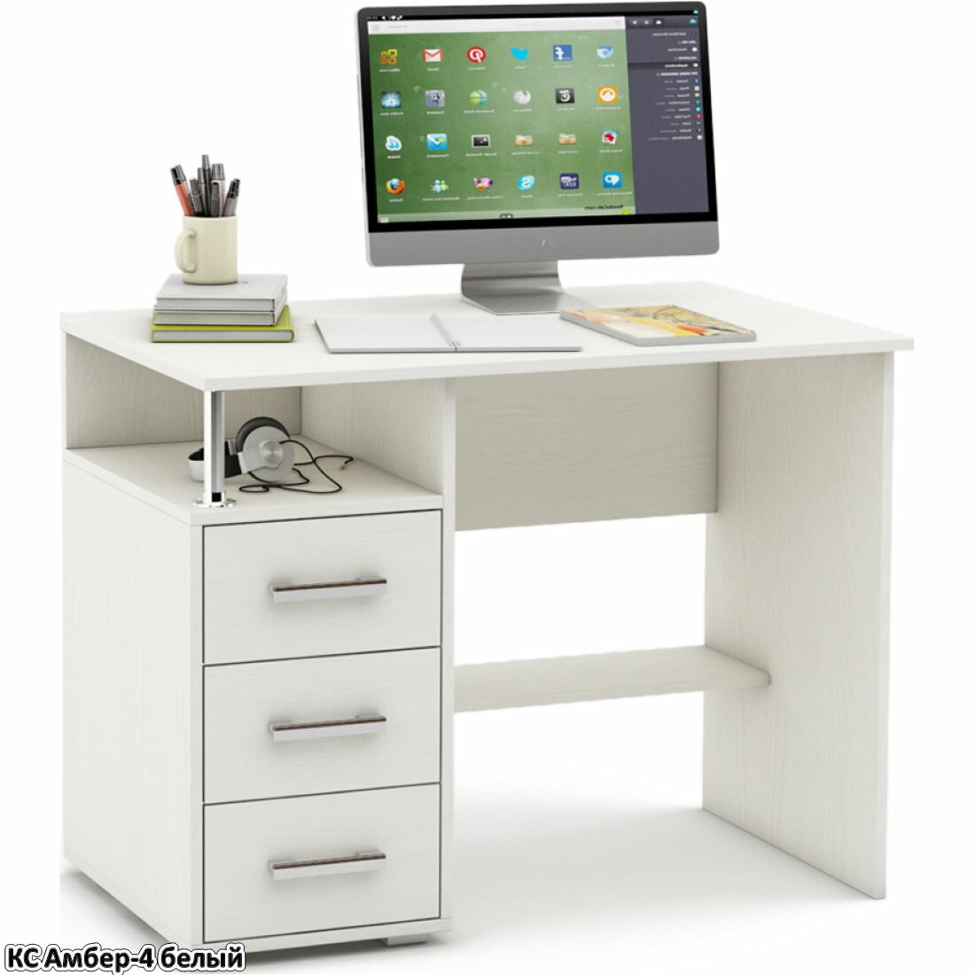 Компьютерный стол Амбер-4 Белый, ЛДСП, МФ Владимир VMF, 96,6х74,6х60 см.