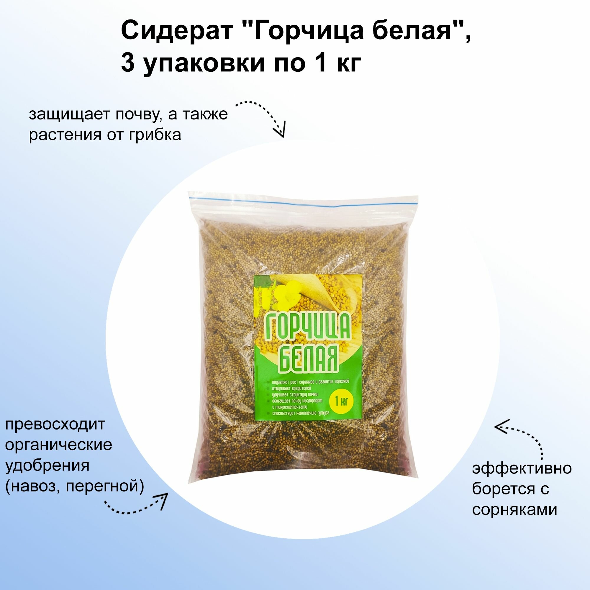 Набор Сидерат "Горчица белая", 3 кг - одна из лучших культур для использования биомассы; обогащает почву комплексом макро - и микроэлементов