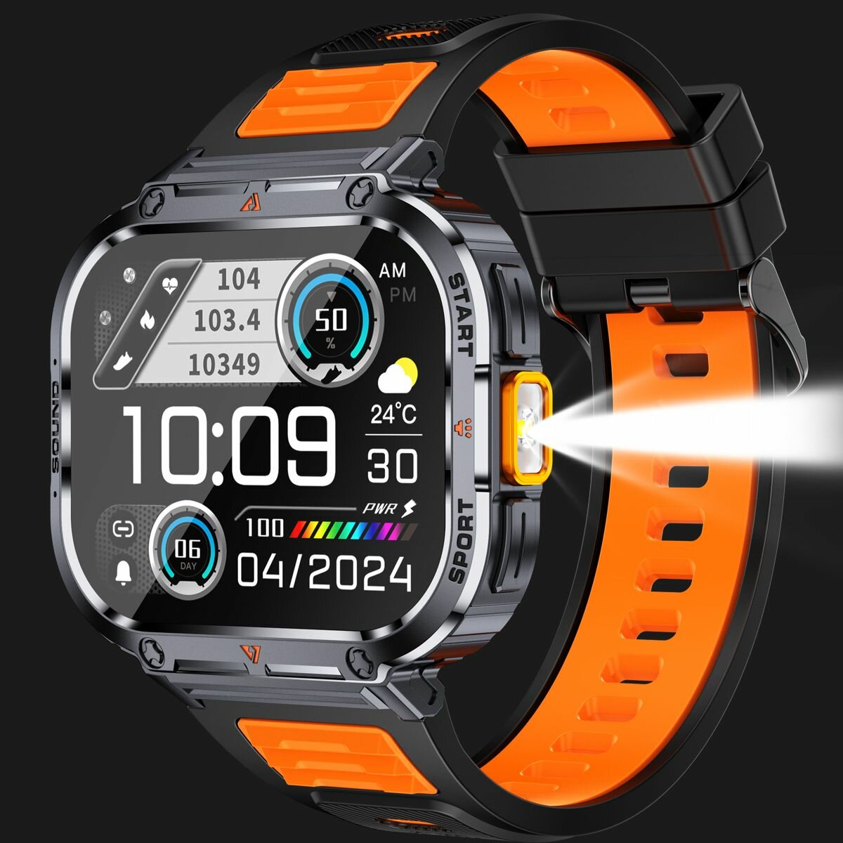 Часы смарт мужские smart watch 2.01'большой экран, Оксиметрия сердечного ритма, фитнес трекер, Светодиодный фонарик для iOS Android