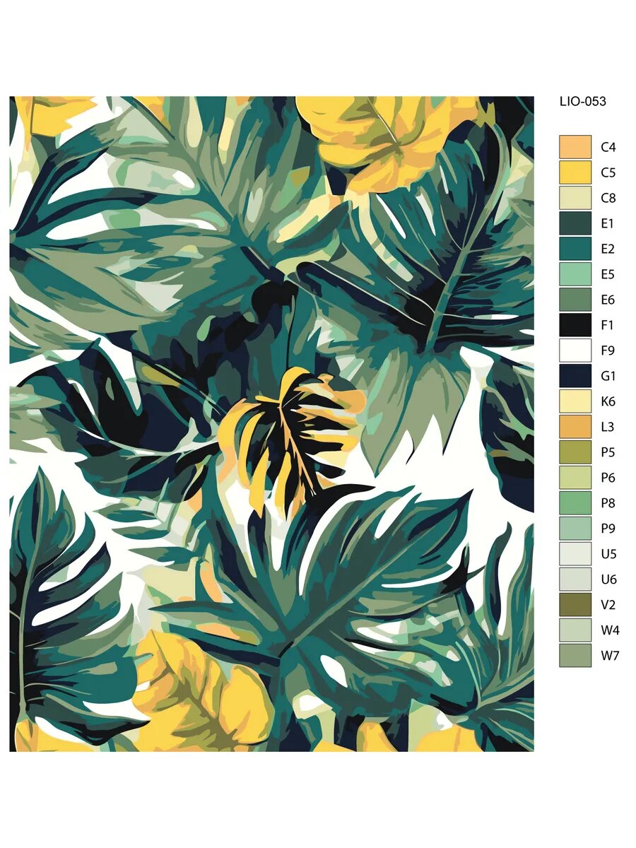 Картина по номерам,48 x 60, LIO-053, тропические листья,