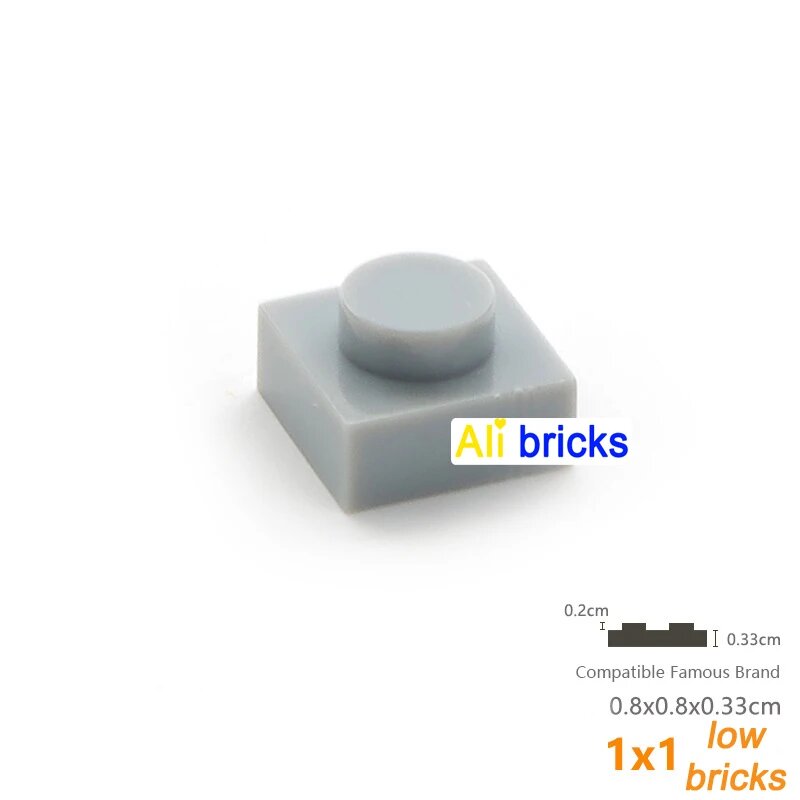 Серый пластиковый кубик 1x1, 0.8x0.8x0.33см, 100шт
