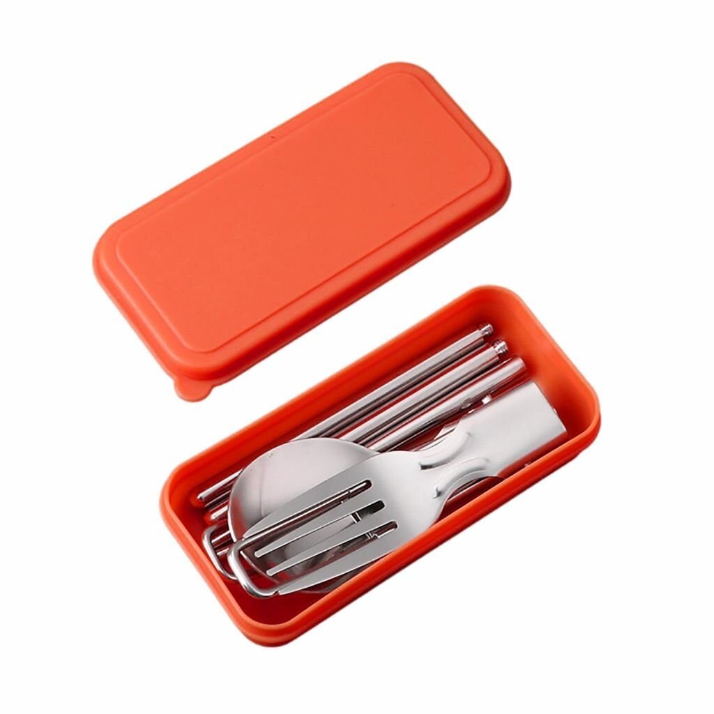 Набор столовых приборов походный, Портативные столовые приборы - оранжевый, 1 набор