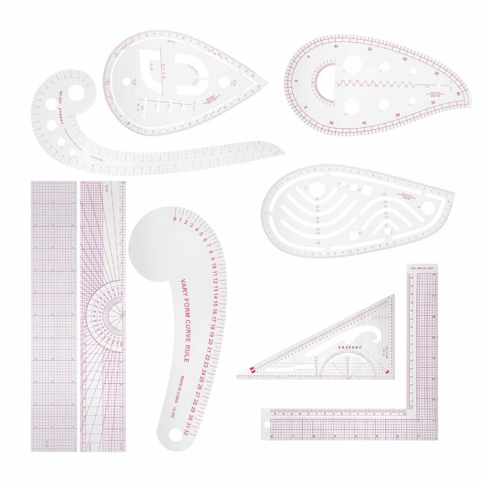 Набор из 9 многоцелевых линеек для одежды, лекала и шаблоны для точного шитья