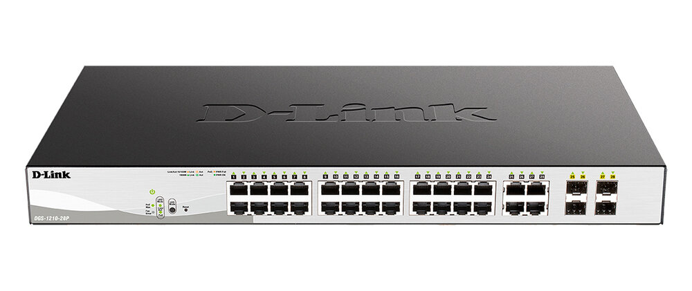 D-Link Dgs-1210-28p/fl1a Управляемый коммутатор 2 уровня с 24 портами 10/100/1000Base-T и 4 комбо-по .