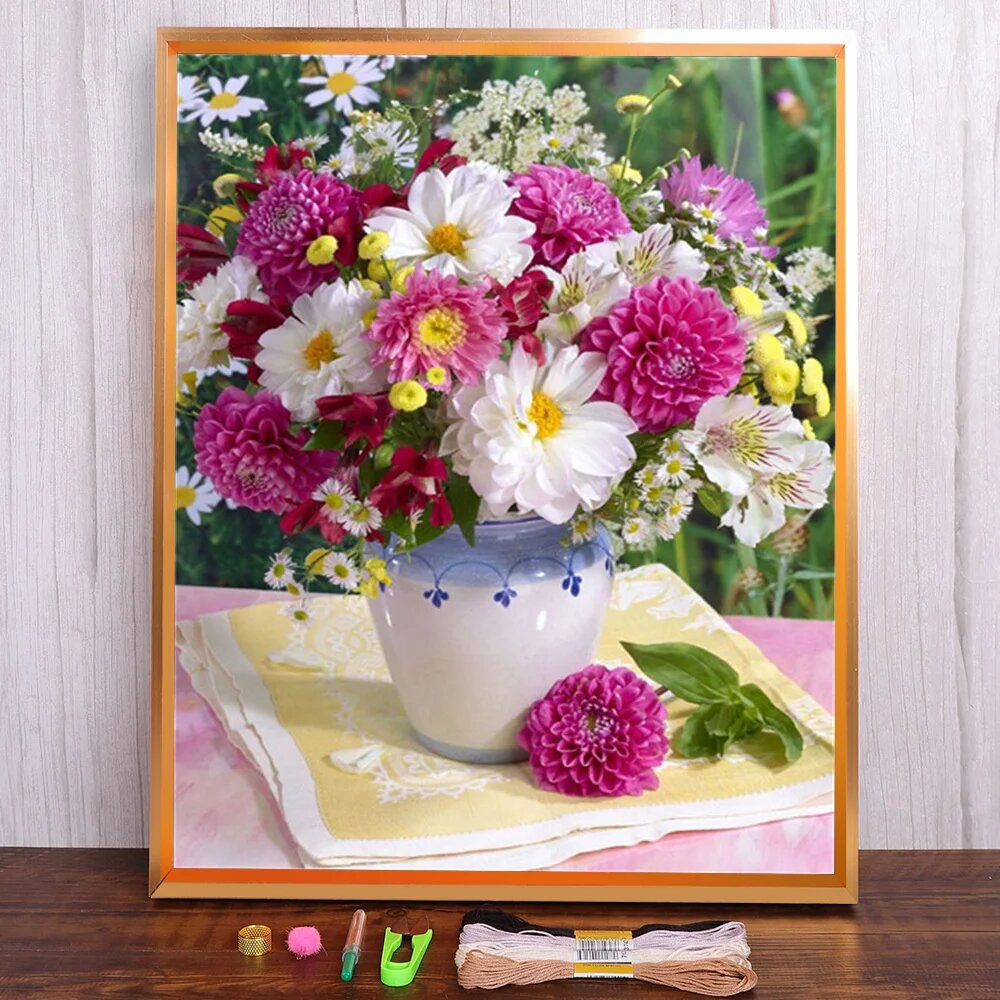 Набор для вышивки крестом Meian Лаванда Пион Подсолнечник 30*40см, HMA40794, 14ct Cotton Threads