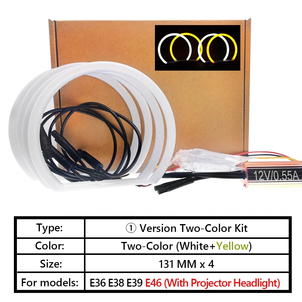 4 шт. для BMW E36 E38 E39 E46 M3 светодиодный двухцветные хлопковые кольцевые фары Angel Eyes Halo, дневные ходовые огни, указатели поворота Two-Color Model 1