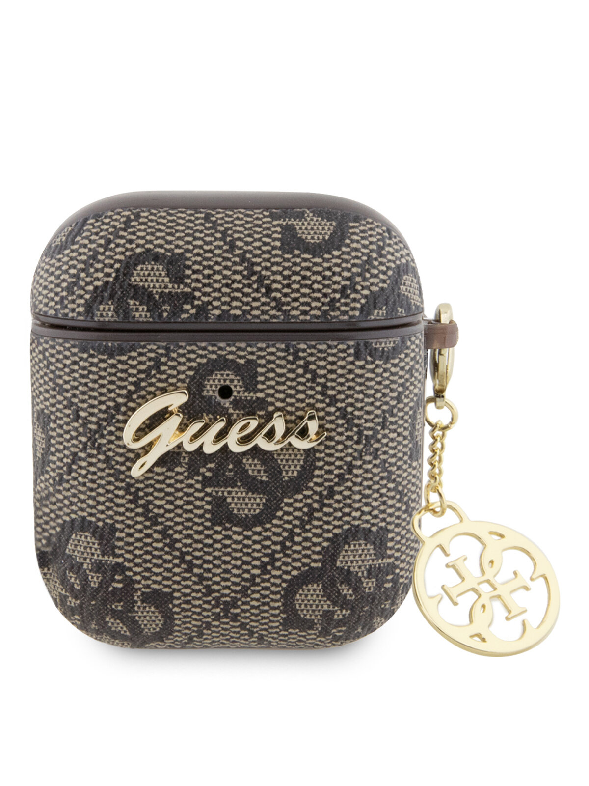 Guess для Airpods 1/2 чехол PU leather 4G with metal logo and Charm Brown