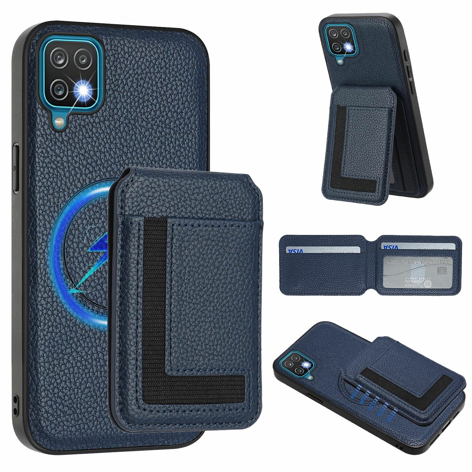 Кожаный чехол для Samsung Galaxy A12 4G,5G /M12/F12(Самсунг Галакси A12 4G,5G/M12/F12) со съемным держателем для карт 2-в-1, Поддержка беспроводной зарядки