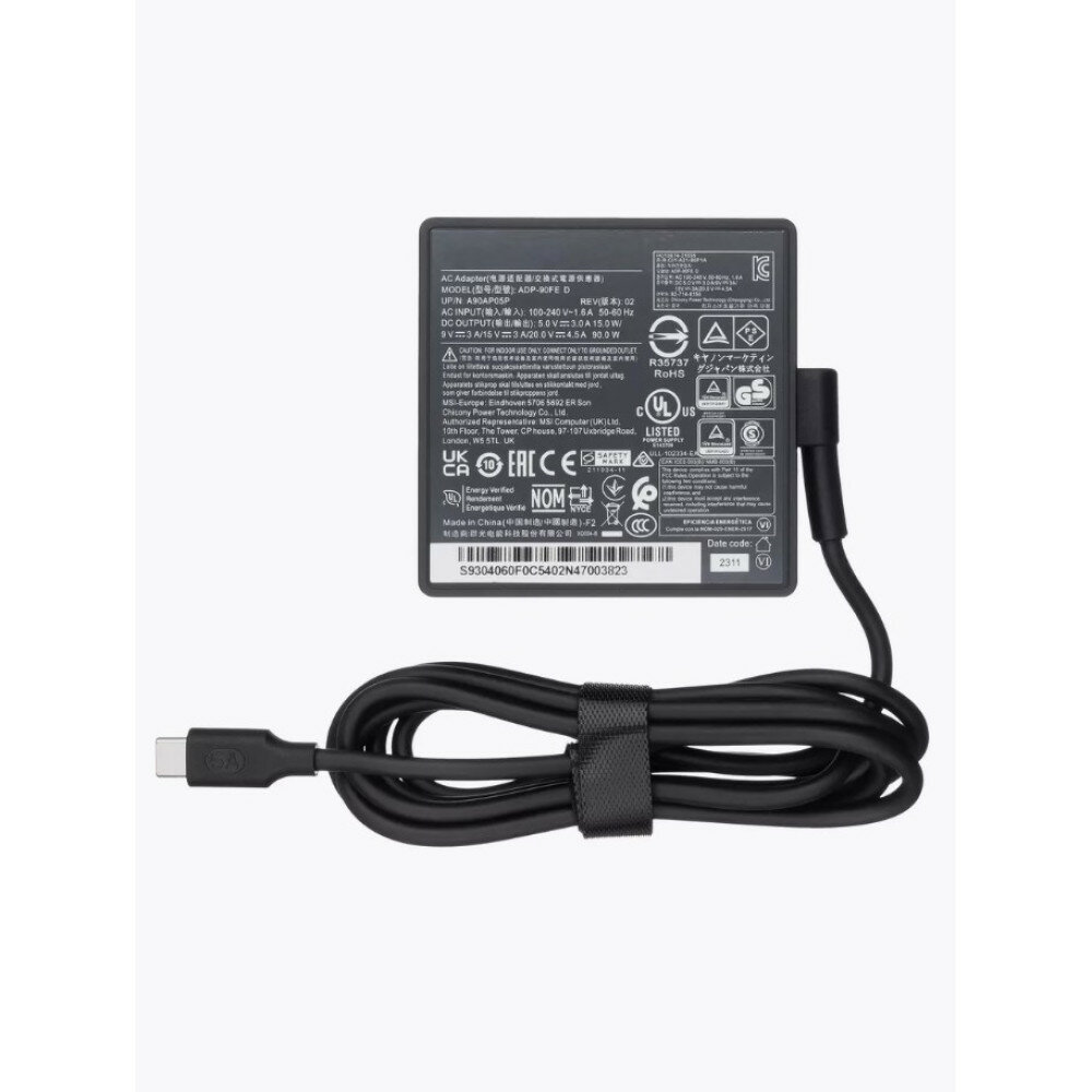 Блок питания для ноутбука MSI 20V 4.5A 90W Type-C (ADP-90FE D), без сетевого кабеля, HC/ORG