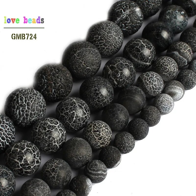 Черные матовые бусины из агата и оникса GMB724 6mm 61pcs beads