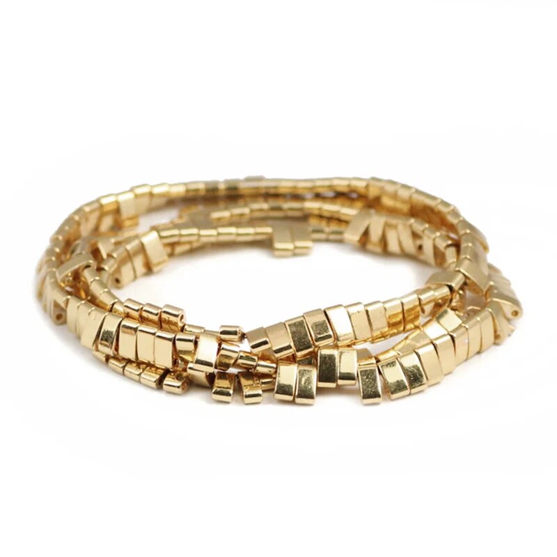 Браслет из прямоугольных бусин 14K Gold