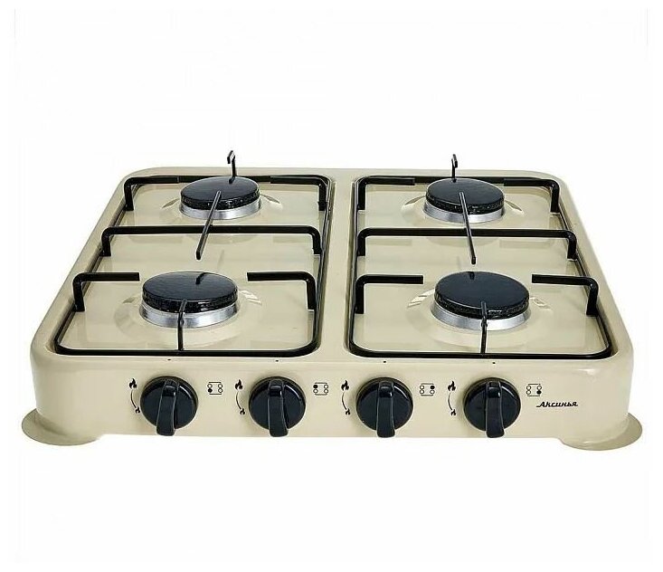Плита газовая Аксинья КС-108 настольная, бежевая, эмалированная сталь, 4 конфорки
