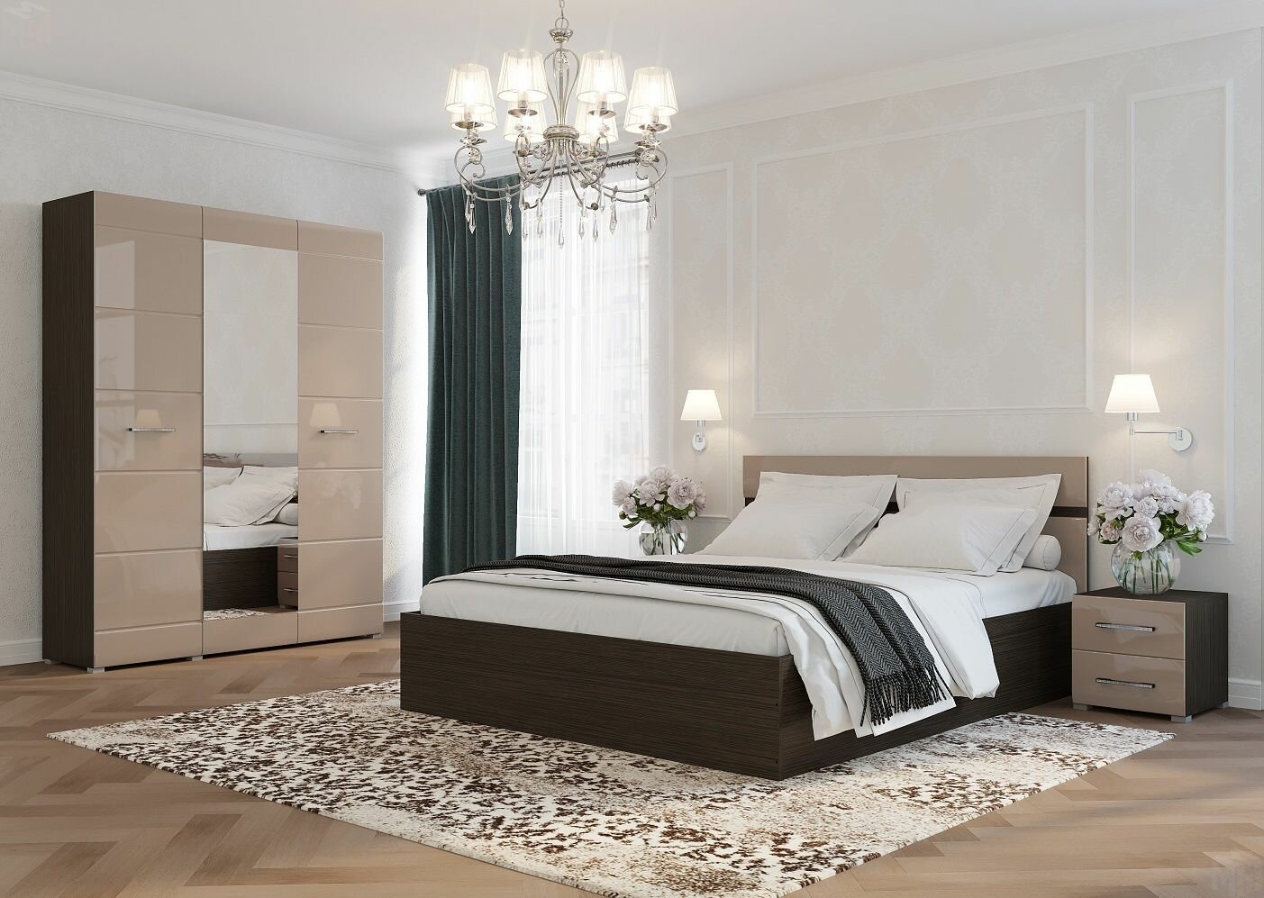 Кровать "Ненси" 1,4 с ортопедическим основанием (Венге/Капучино Глянец), Горизонт