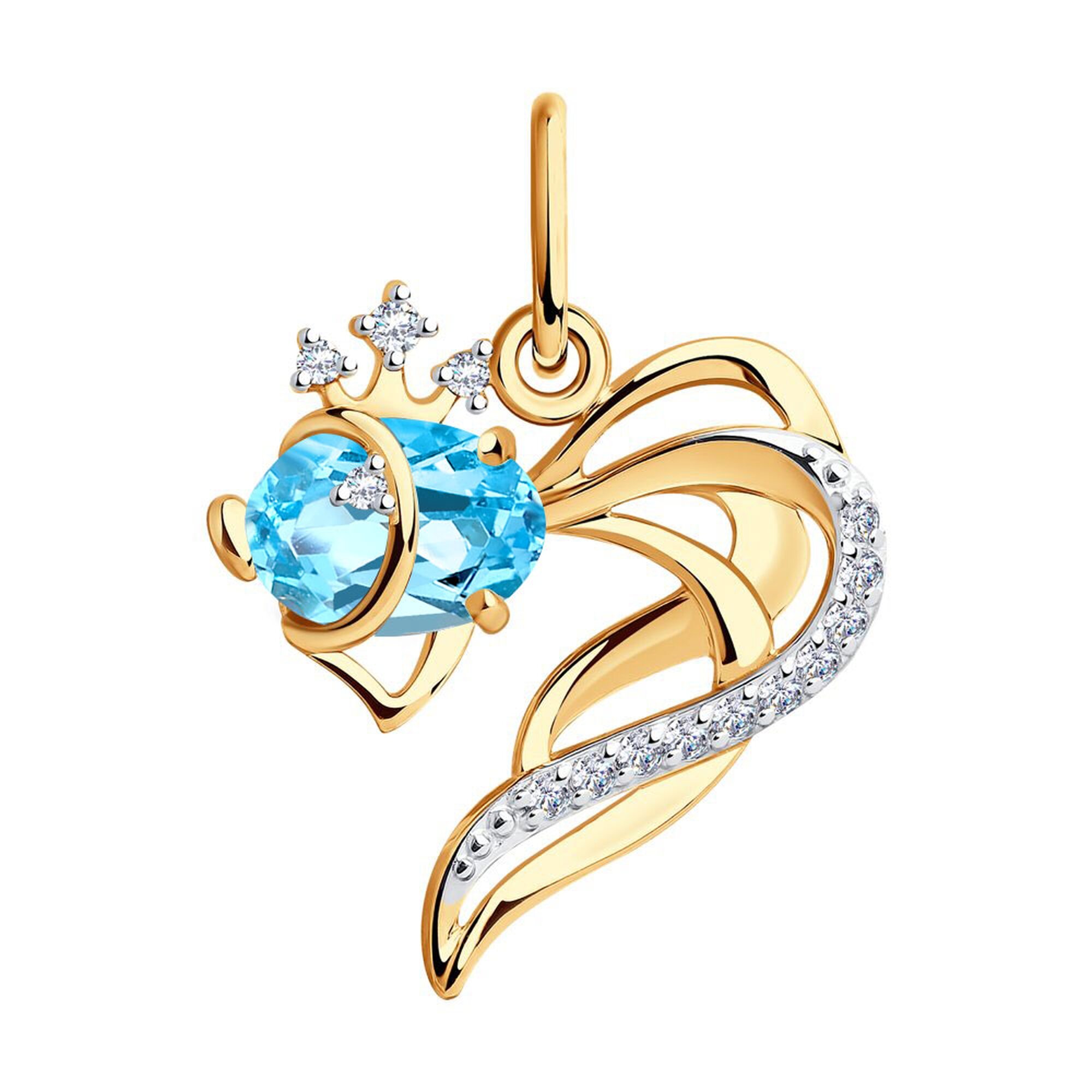 Подвеска, красное золото, 585 проба, топаз, фианит