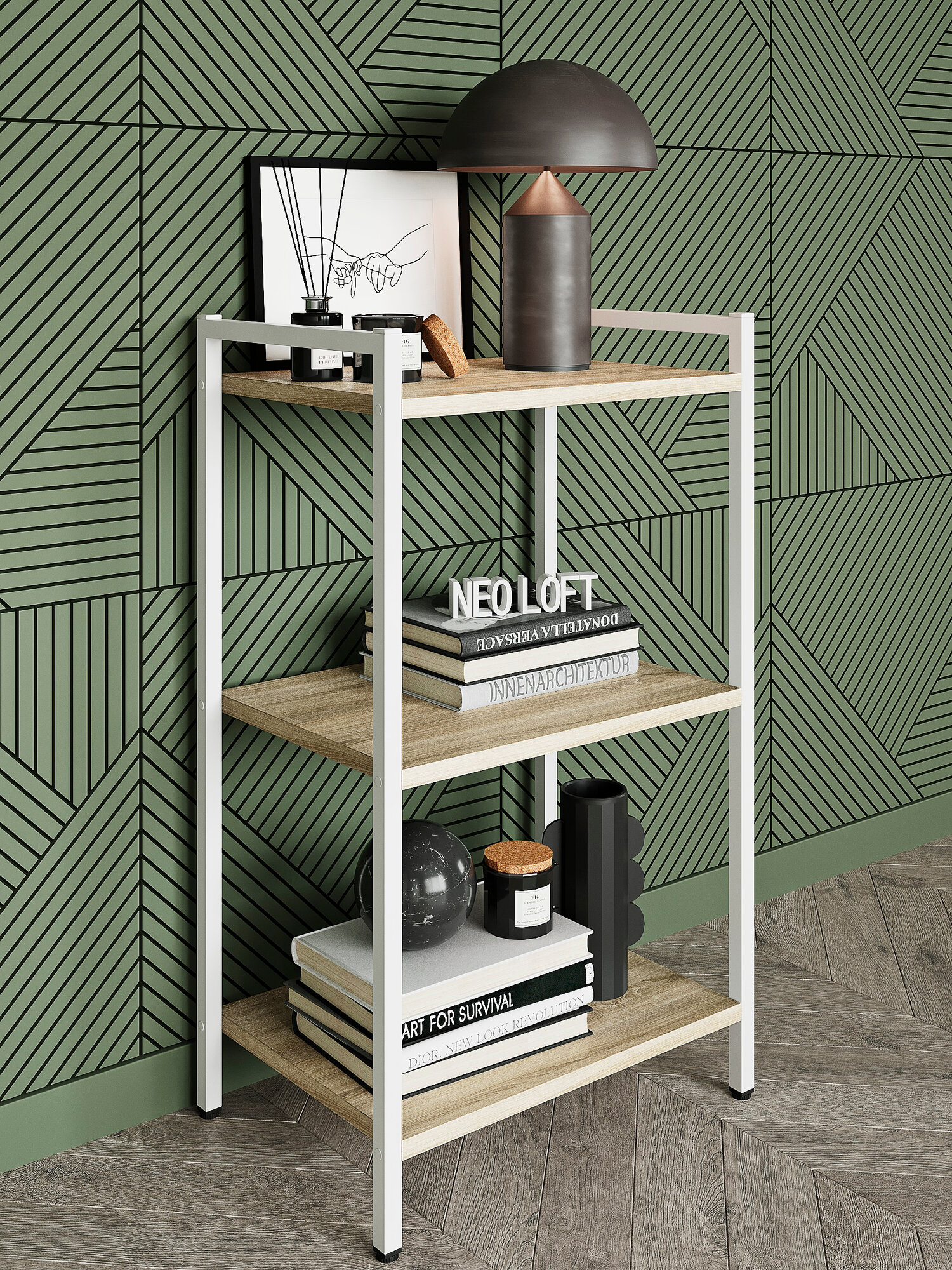 Стеллаж металлический напольный в стиле лофт, этажерка, 49х34х84 см