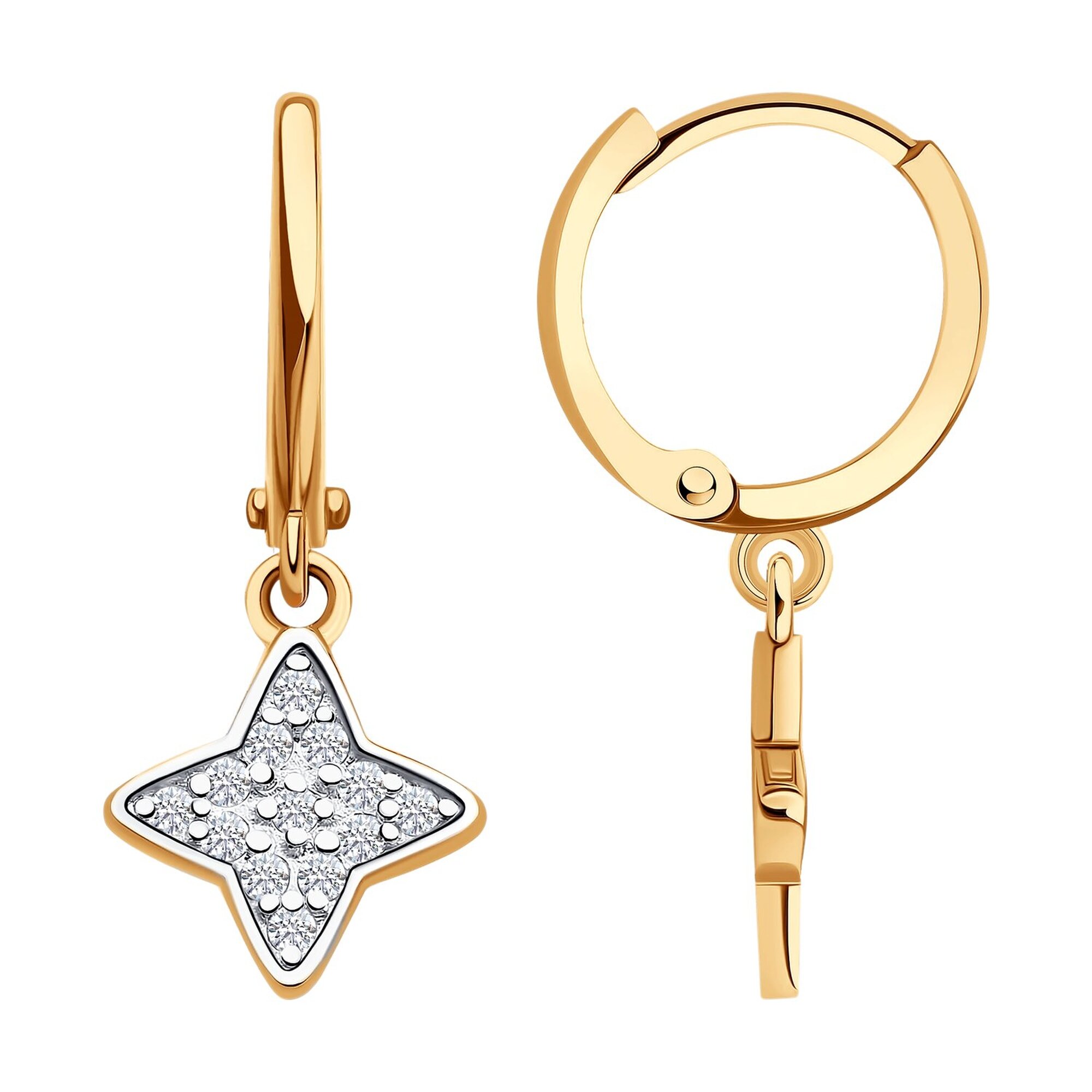 Серьги, красное золото, 585 проба, фианит