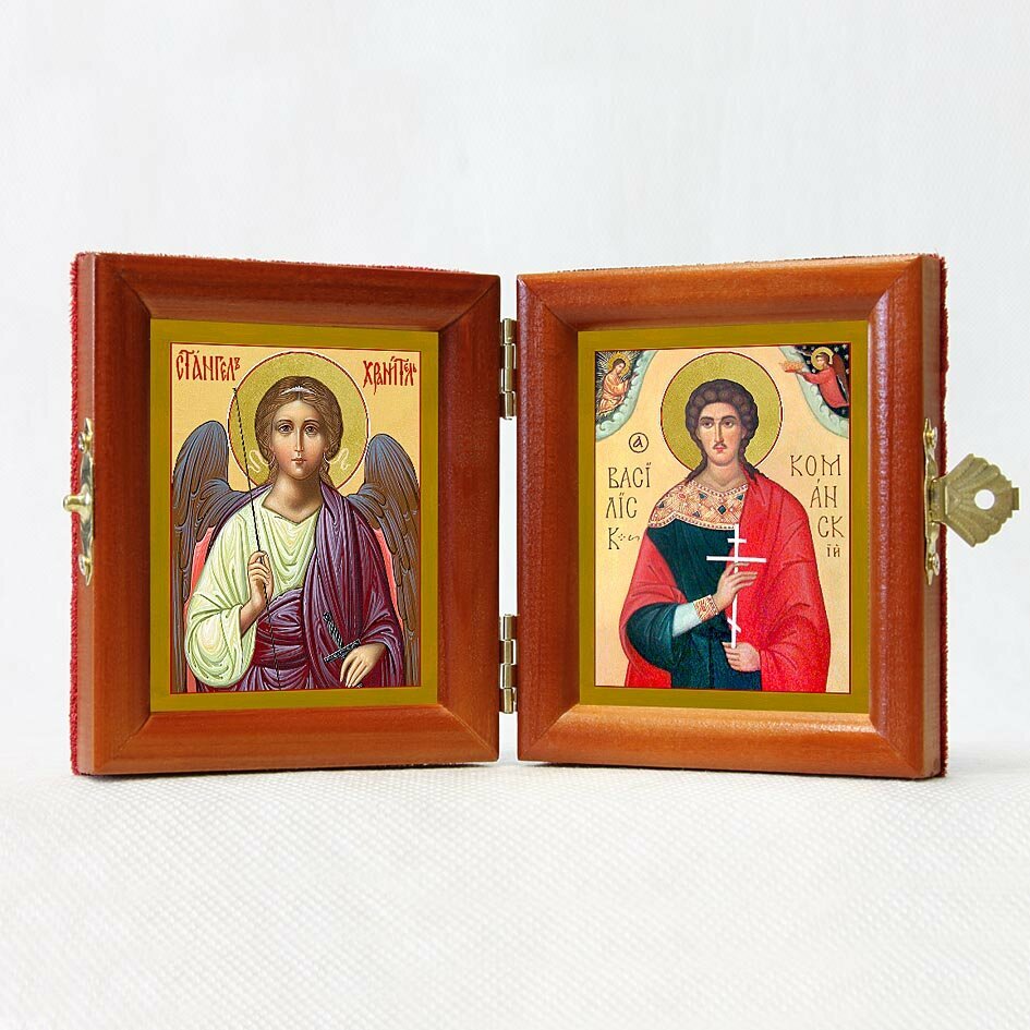 Складень именной "Мученик Василиск Команский - Ангел Хранитель", из двух икон 8*9,5 см