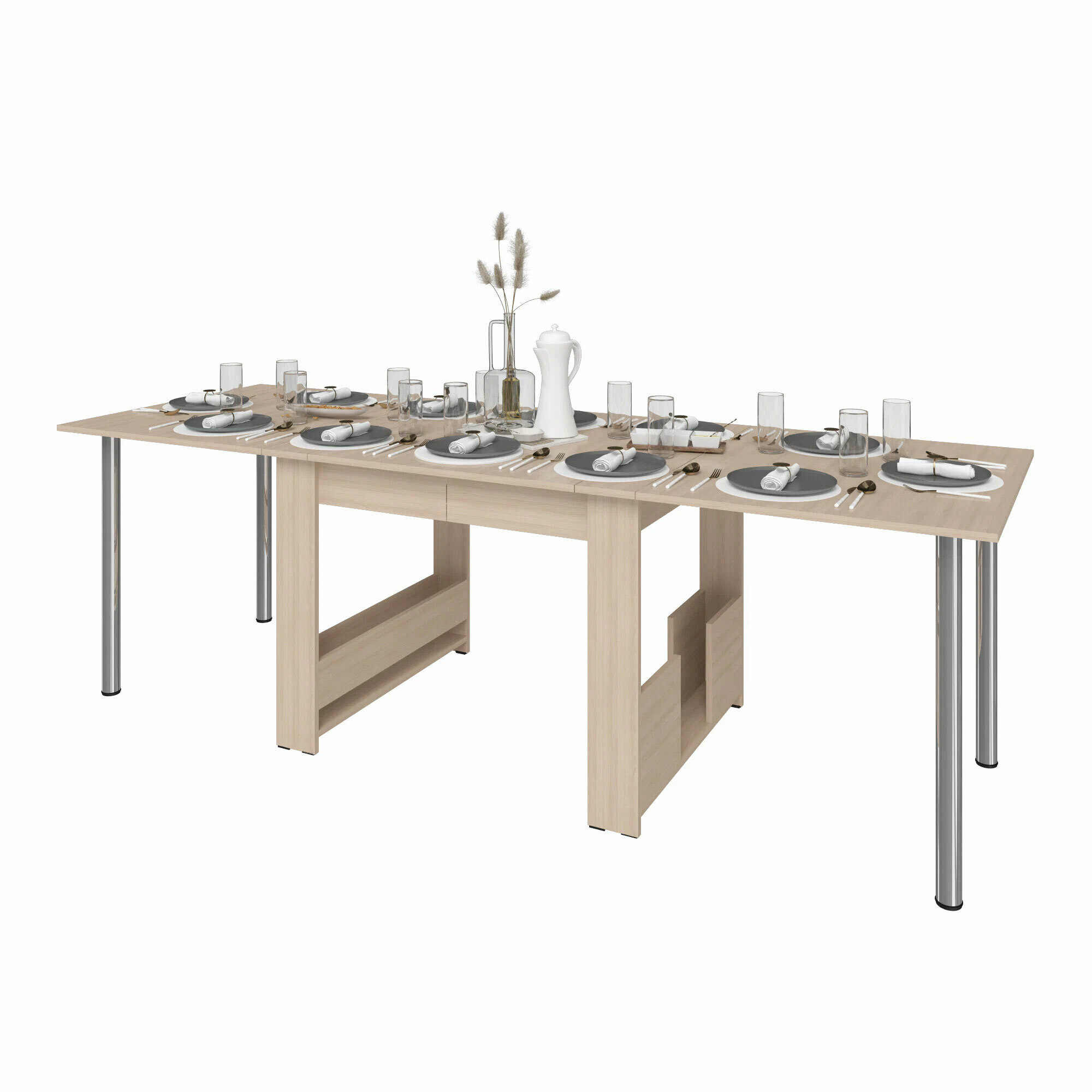 Стол-книжка длинный с металлическими ножками 233х85х75 см на 8-12 персон МагМебель №2 ясень шимо светлый