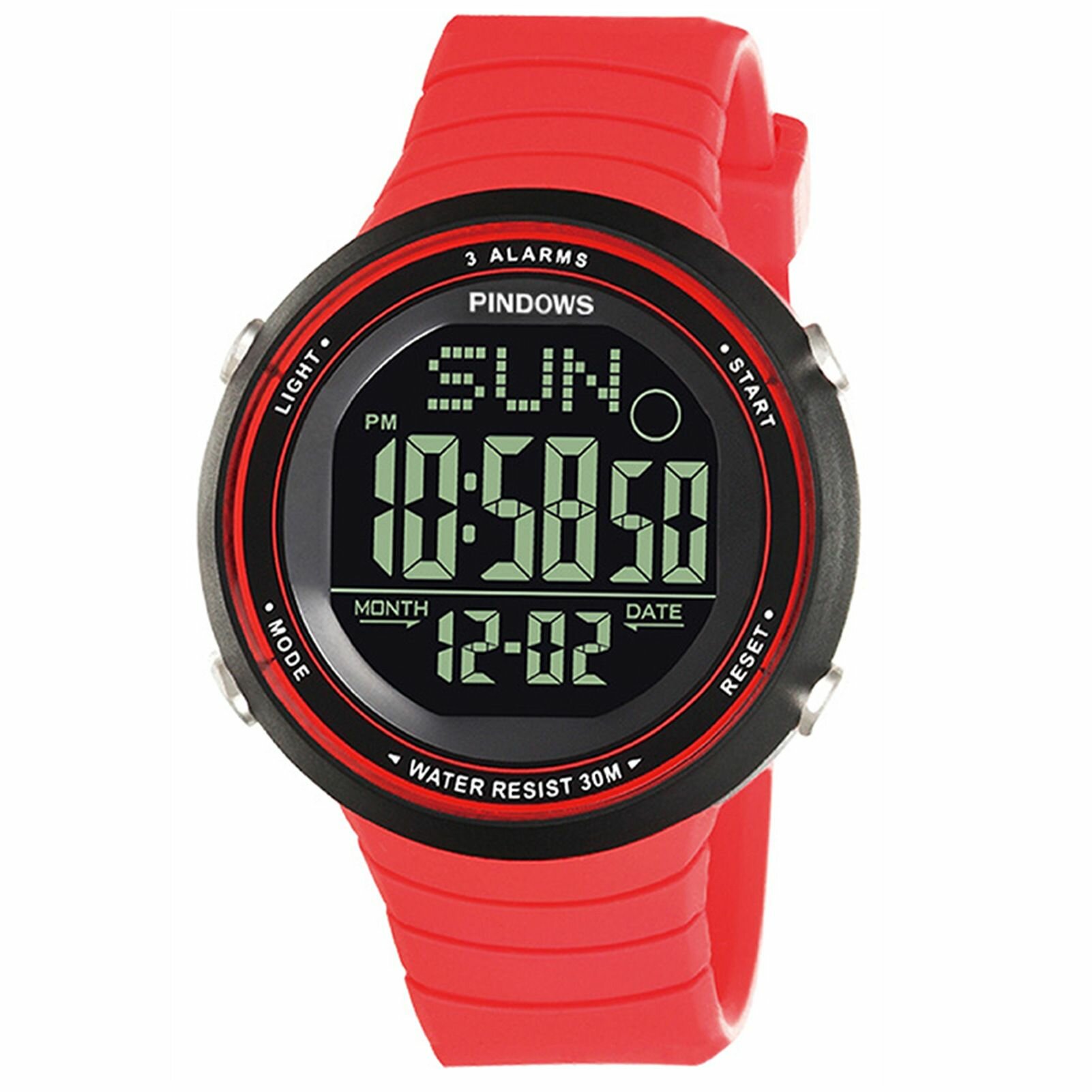 Часы PINDOWS, водонепроницаемые, с подсветкой, пластик, круглые, арабские цифры