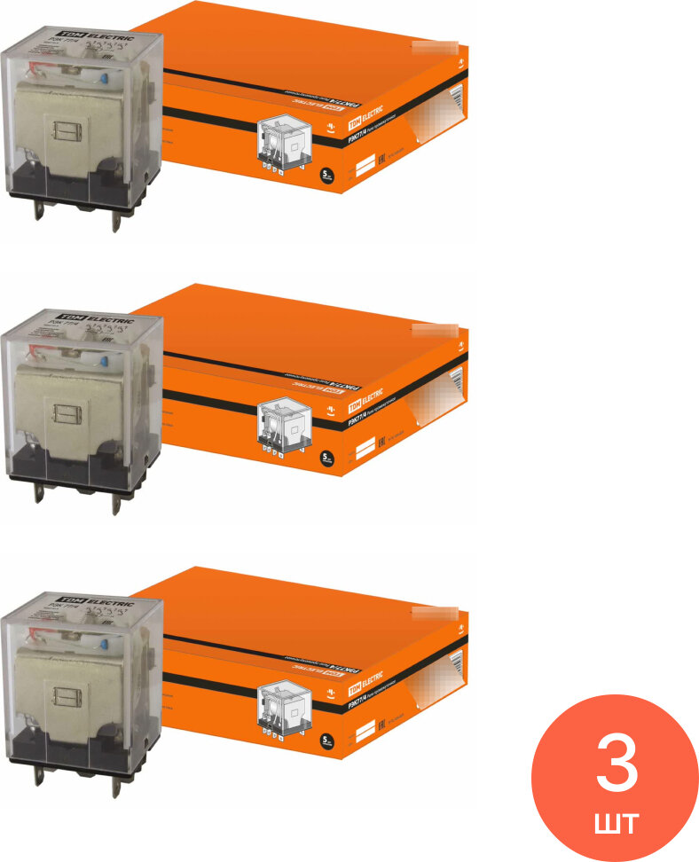 Реле промежуточное TDM Electric / ТДМ Электрик РЭК77/4 с индикацией, 42x41x27мм, 10А 230В АC, SQ0701-0059 / электрика (комплект из 3 шт)