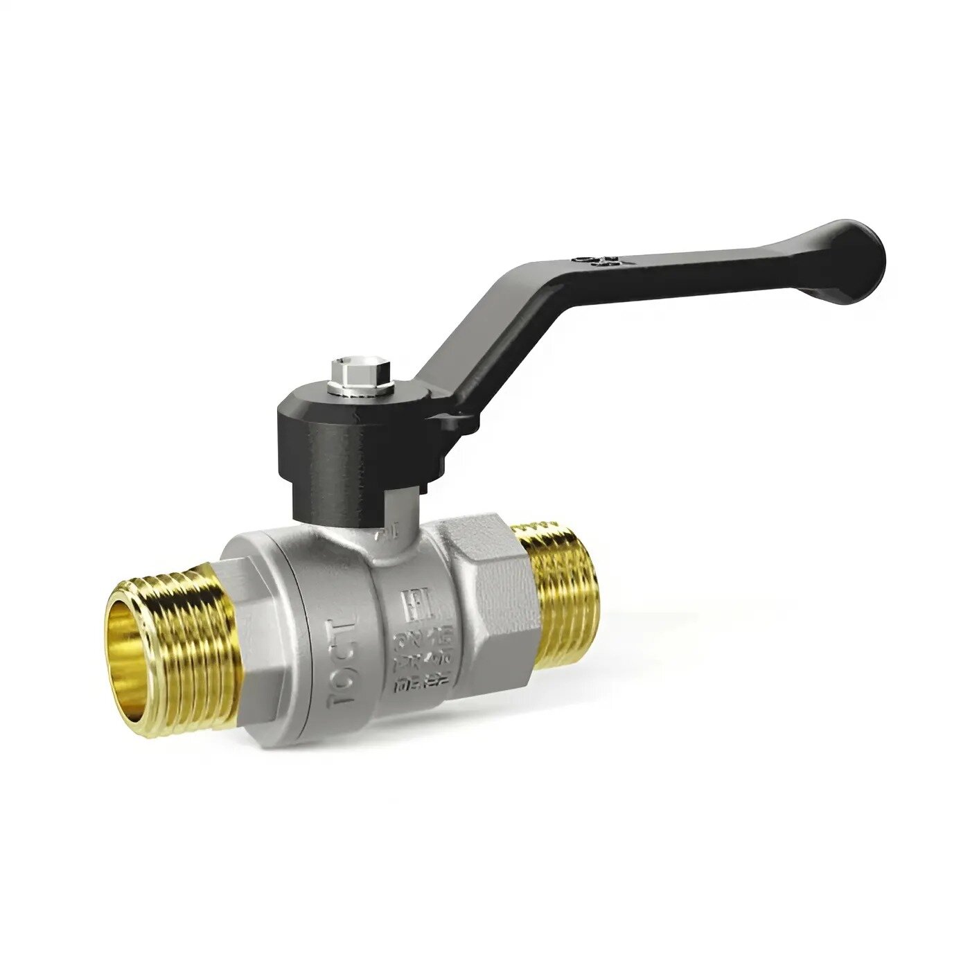 Кран шаровой латунь никель Pride Ду 20 Ру40 НР рычаг черный аналог 11б27п1 LD 47.20. Н-Н. Р