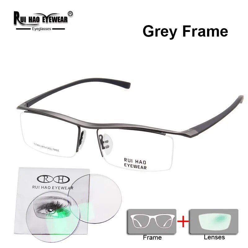 Очки RUI HAO EYEWEAR TR90, титан, полимерные линзы Grey, Серый, 1.67, Единая версия, Анти-синий луч