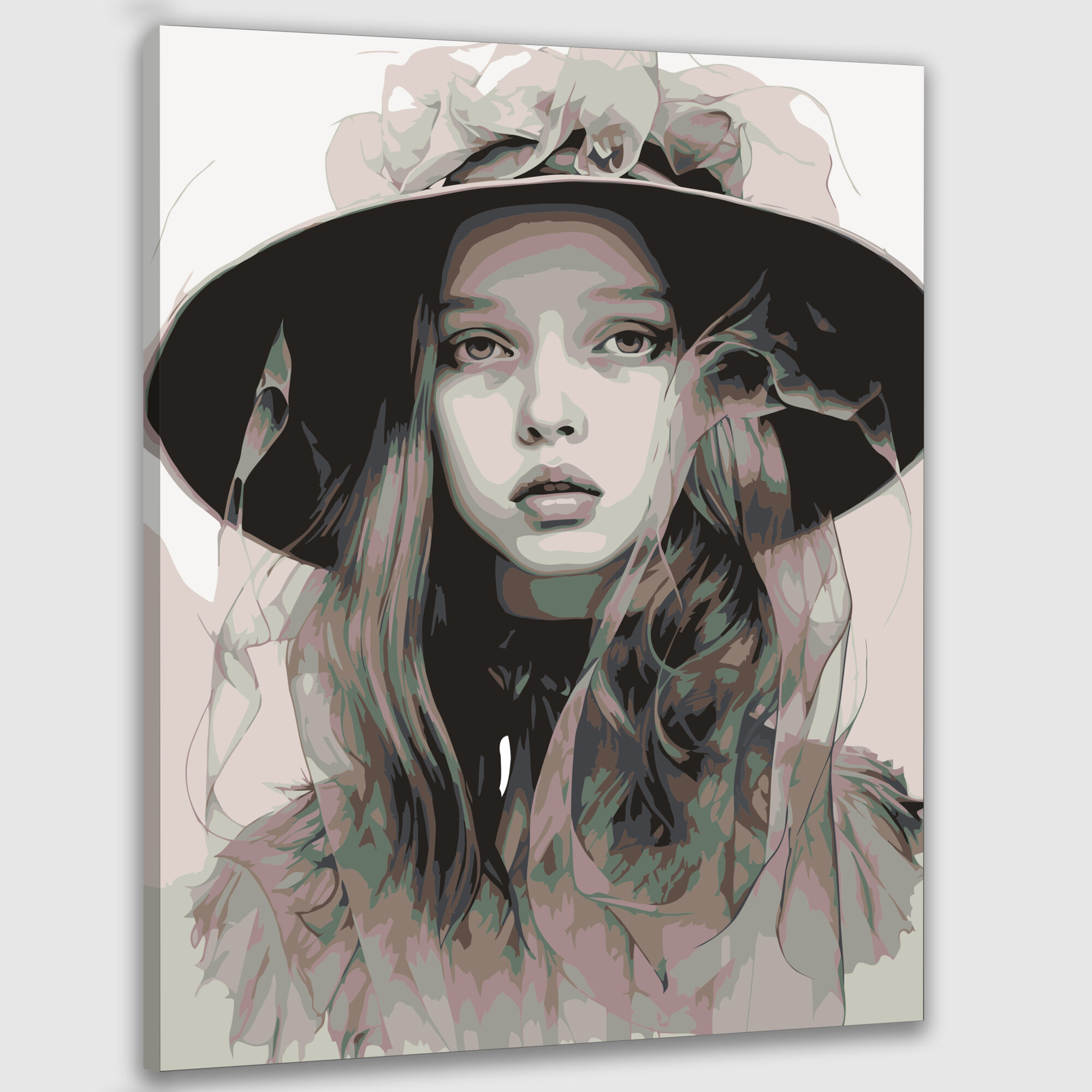 Картина по номерам 40x50 см, Девушки, закрытое лицо, шляпа, рисунок, оригинальная