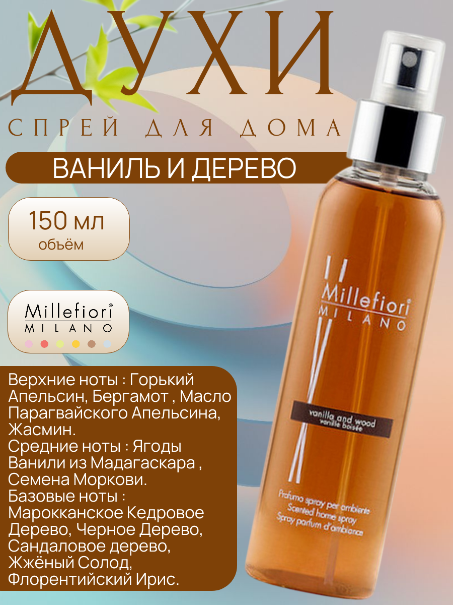 Millefiori Milano NATURAL / Духи-спрей для дома 150 мл Ваниль и дерево / Vanilla & Wood