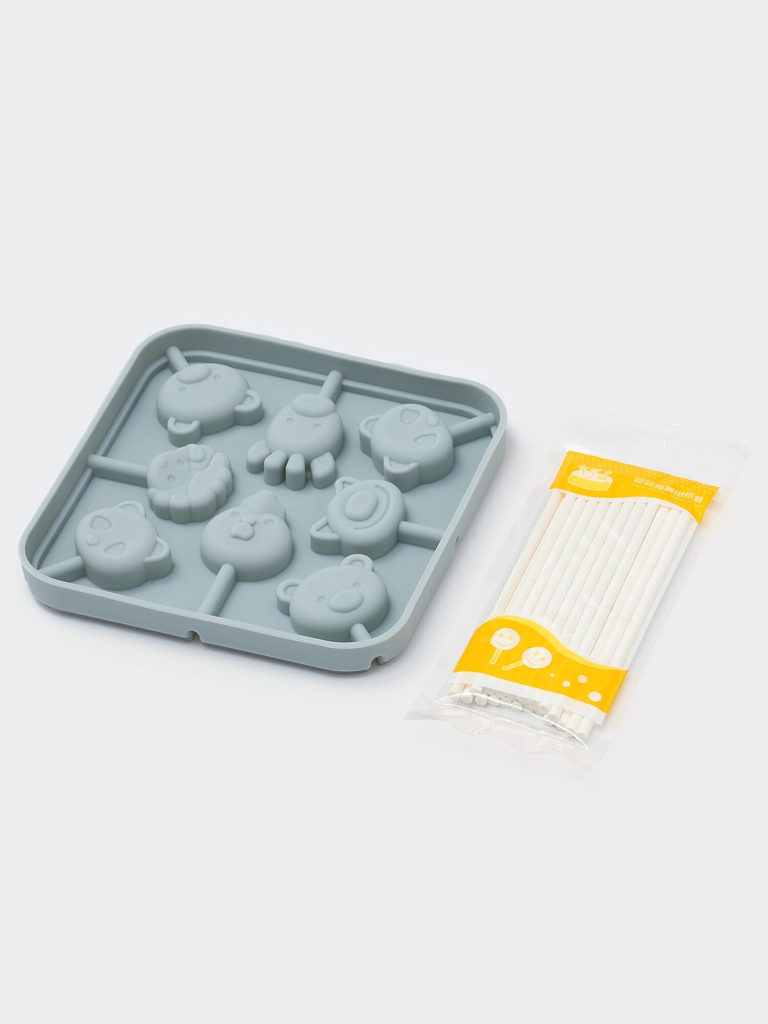 Форма для леденцов «Зверята», силикон, 14×14×1.4 см, 8 ячеек, с палочками, микс