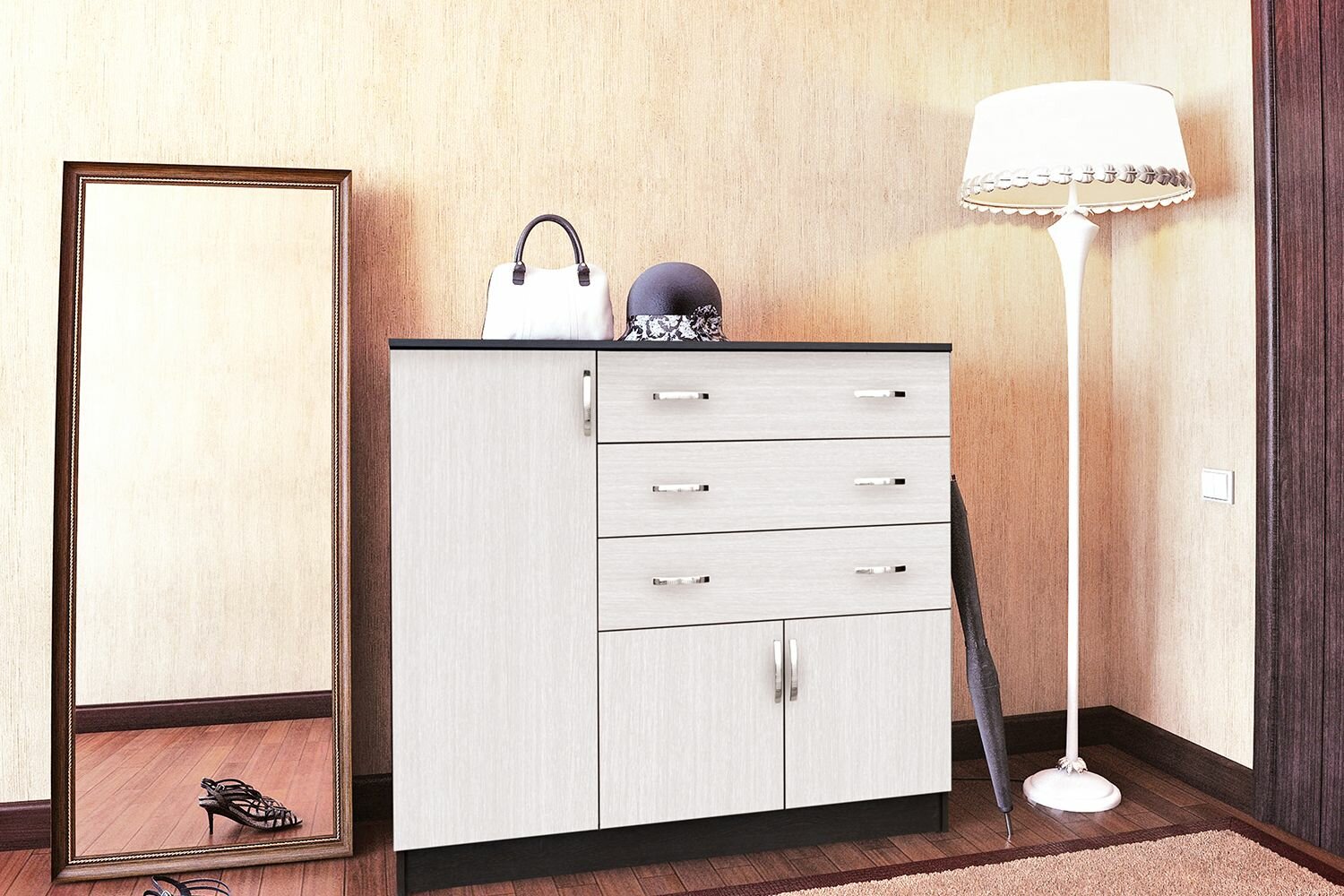 Комод для одежды с ящиками 120 см ширина 3 ящиков, Дуб венге/Дуб белфорд, для игрушек, для вещей, для белья, длинный, широкий