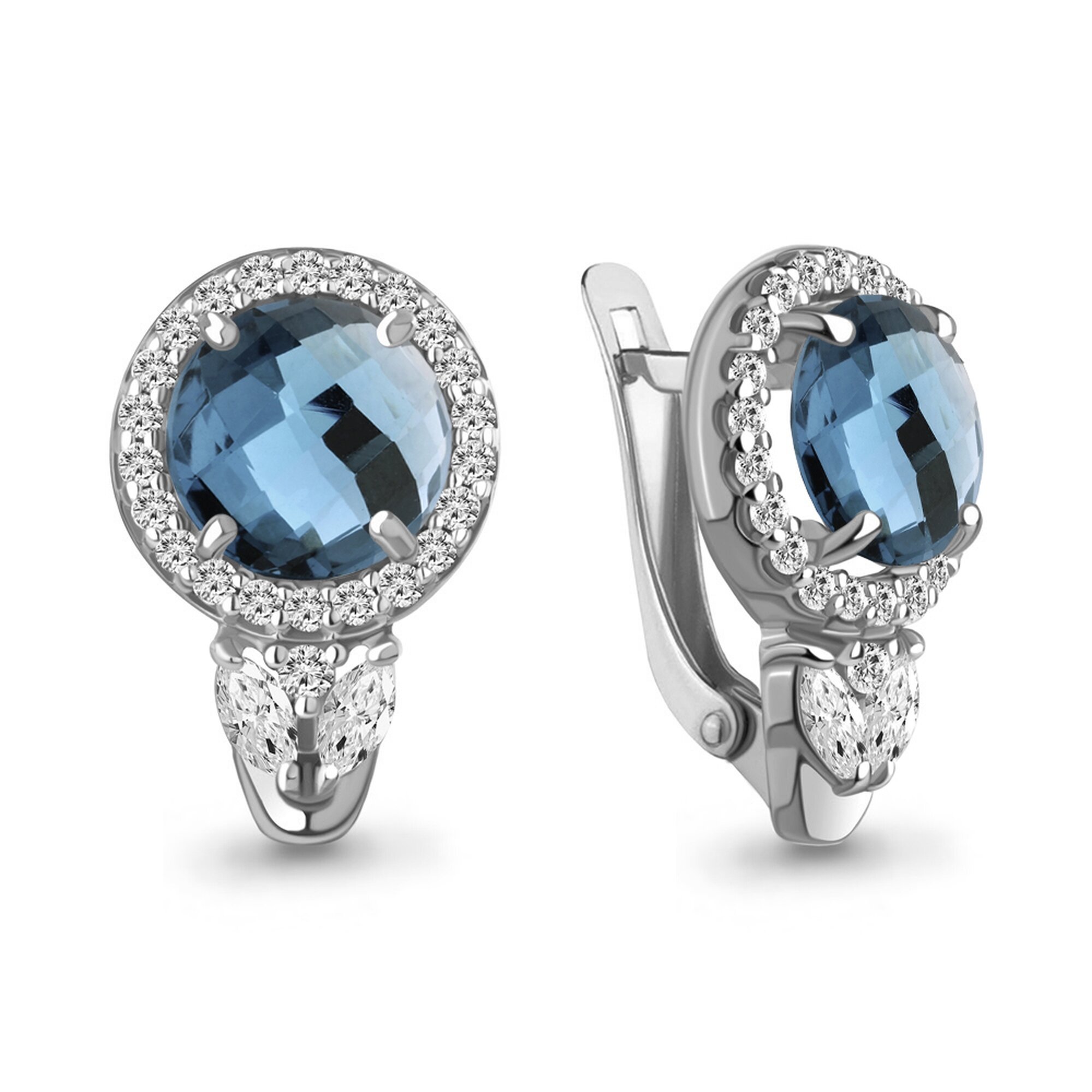 Серьги, серебро, 925 проба, родирование, фианит, Лондон топаз